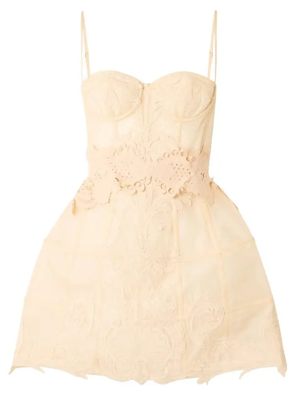 Zimmermann Rebellion Filigree Appliquéd Linen And Silk-blend Mini Dress - Cream