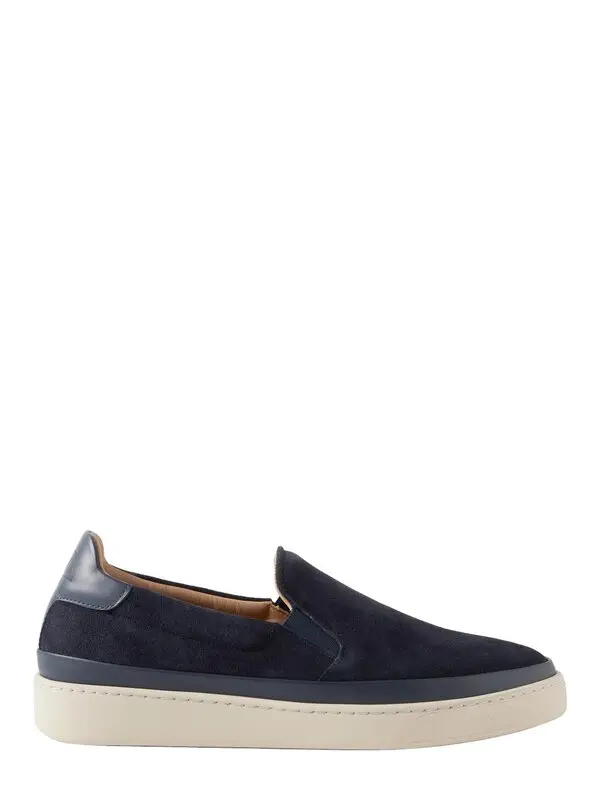 Mulo Leather-trimmed Suede Slip-on Sneakers - Blue
