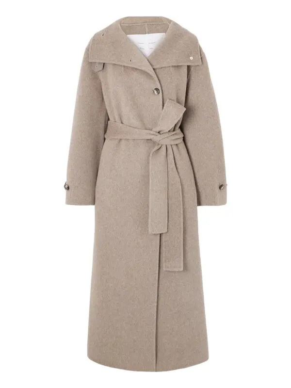Proenza Schouler White Label Corey Belted Wool-blend Coat With Leather Trim - Neutrals