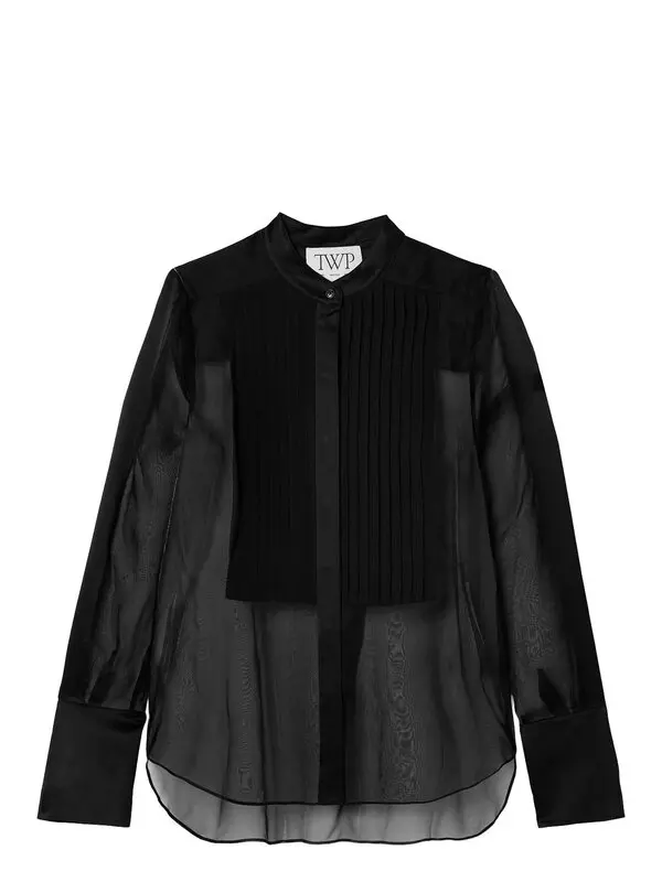 TWP Peyton Pintucked Silk-organza And Satin Blouse - Black