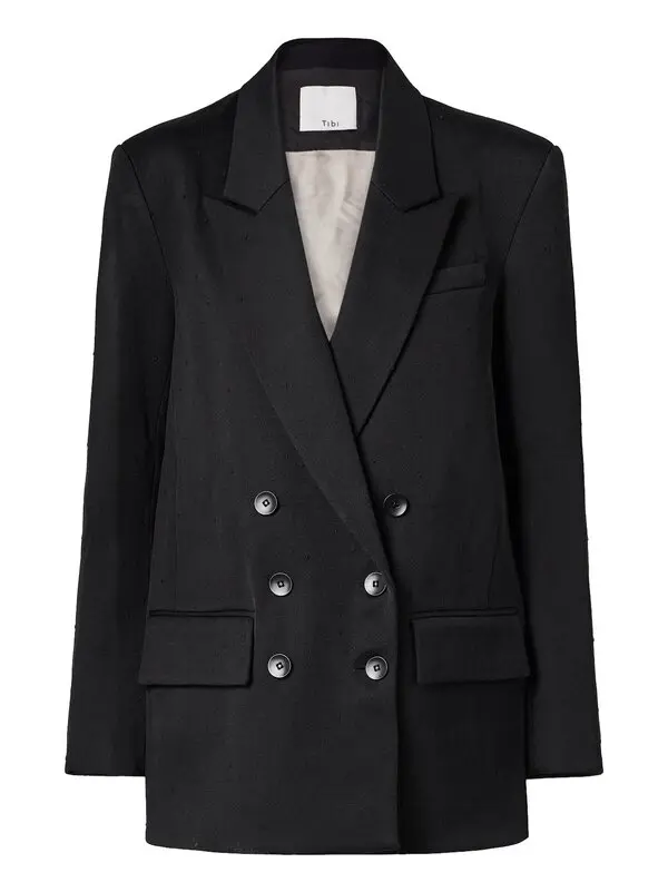 Tibi Double-breasted Wool-blend Twill And Silk-organza Blazer - Black