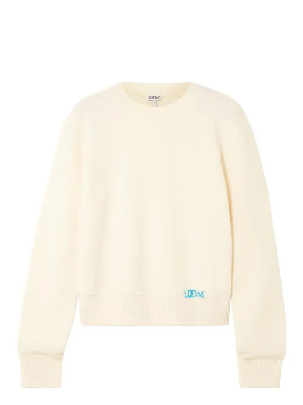Loewe Embroidered Wool Sweater - Neutrals