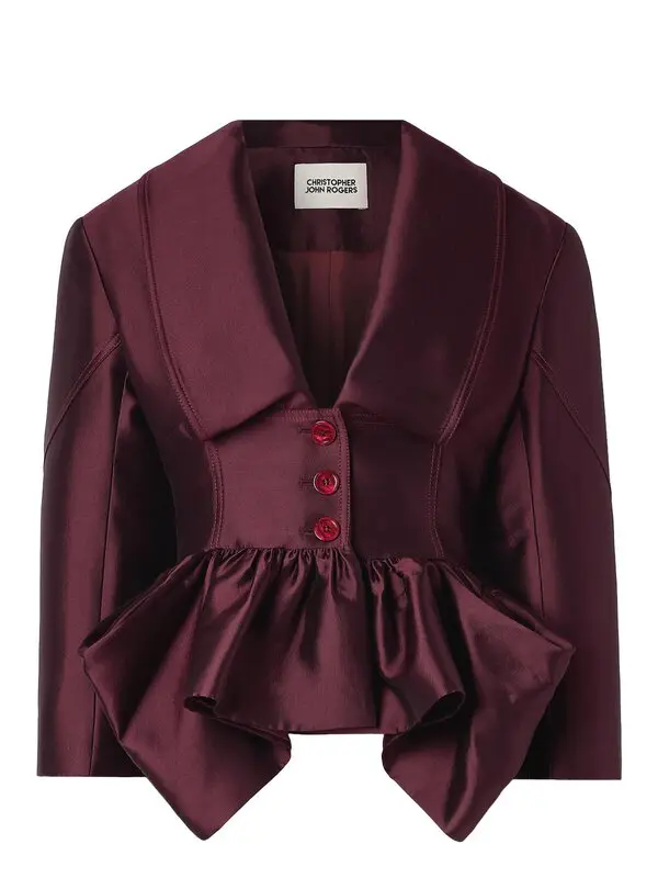 Christopher John Rogers Silk And Wool-blend Satin Peplum Blazer - Burgundy
