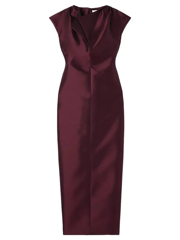 Christopher John Rogers Peel Draped Silk And Wool-blend Satin Gown - Burgundy