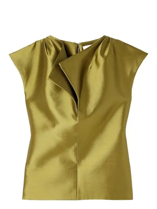 Christopher John Rogers Peel Draped Silk And Wool-blend Satin Top - Green