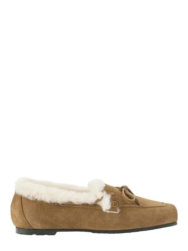 AeydĒ Jasper Bow-detailed Shearling-lined Suede Loafers - Brown