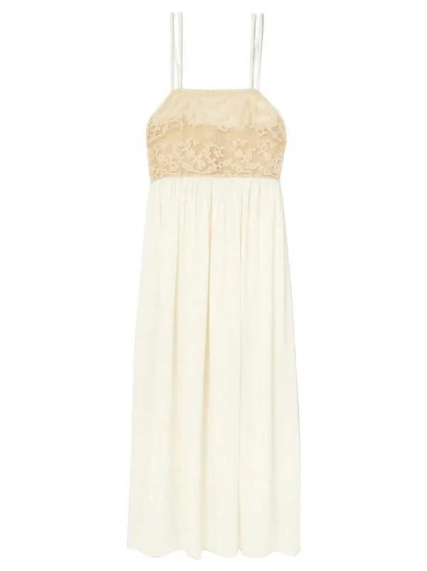 BODE Trousseau Lace And Silk-jacquard Maxi Dress - Neutrals