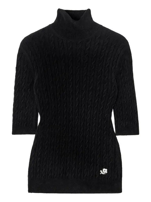 Bernadette Noa Embroidered Cable-knit Chenille Turtleneck Sweater - Black