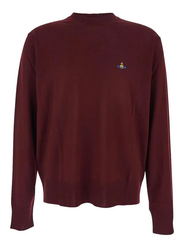 VIVIENNE WESTWOOD Crew Neck Wool Blend Sweater With Orb Logo - Red
