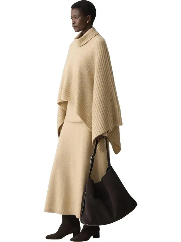 Theory Ribbed Astor Wool Poncho - Beige