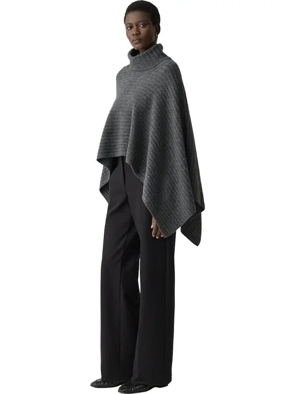 Theory Ribbed Astor Wool Poncho - Charcoal