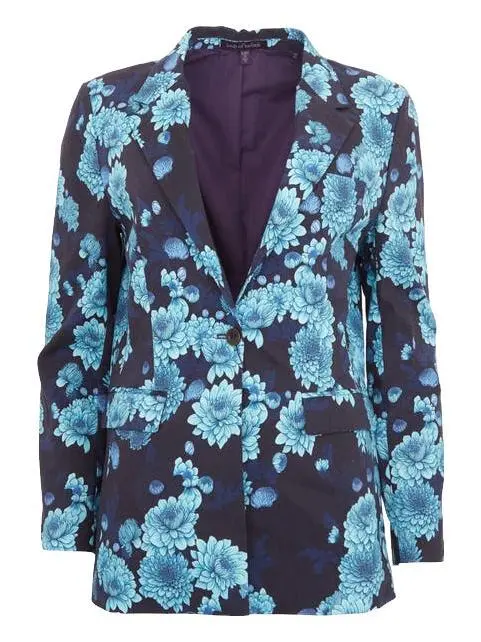 LORDS OF HARLECH Jane Stretch Tencel Tailored Blazer - Serious Floral Navy