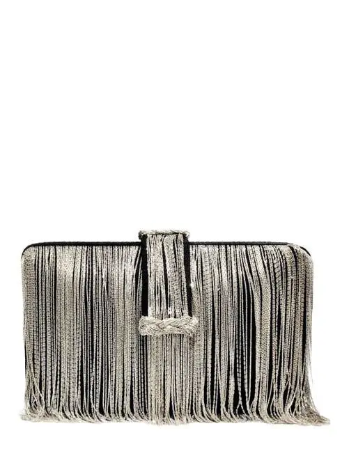 SIMITRI Fringed Clutch With Metal Chain - Black/silver