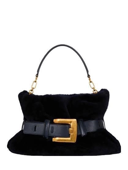 Balmain Medium Anthem Shearling Bag - Navy