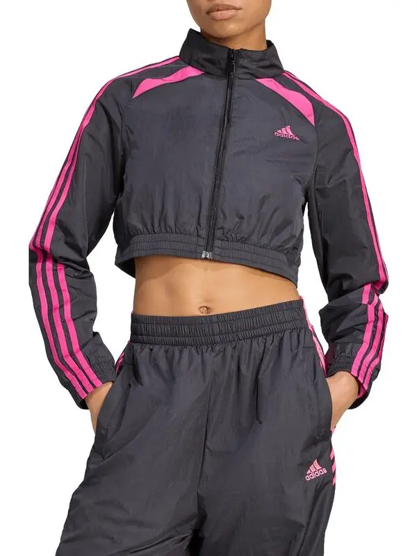Adidas Originals By Alexander Wang Team Geist Crop Jacket - Black/semi Lucid Fuchsia