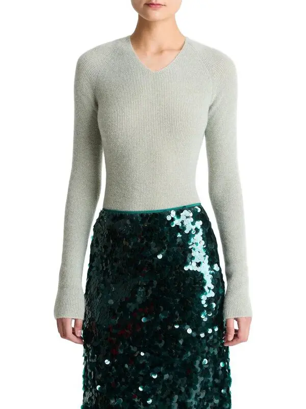 Vince Metallic V-neck Sweater - Light Aloe Stone Metallic