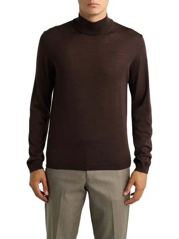 JACK VICTOR Mock Neck Wool And Silk Sweater - Brown