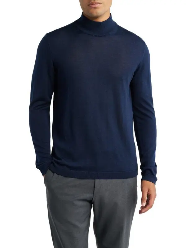 JACK VICTOR Mock Neck Wool And Silk Sweater - Navy