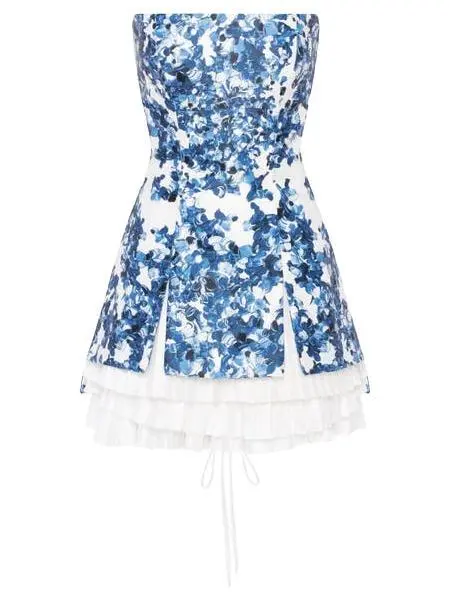 MILLA Strapless Mini Dress With Lace-up Detail - Blue Hydrangea