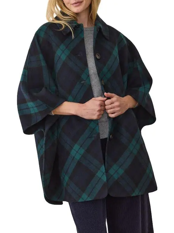 Marine Layer Plaid Cape Coat - Evergreen Plaid