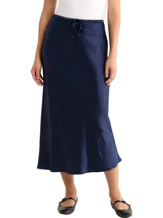 Marine Layer Gabriella Crinkle Slip Midi Skirt - Navy