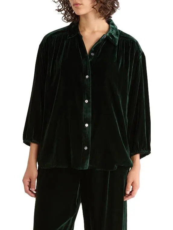 Marine Layer Bella Oversize Velvet Button-up Shirt - Emerald