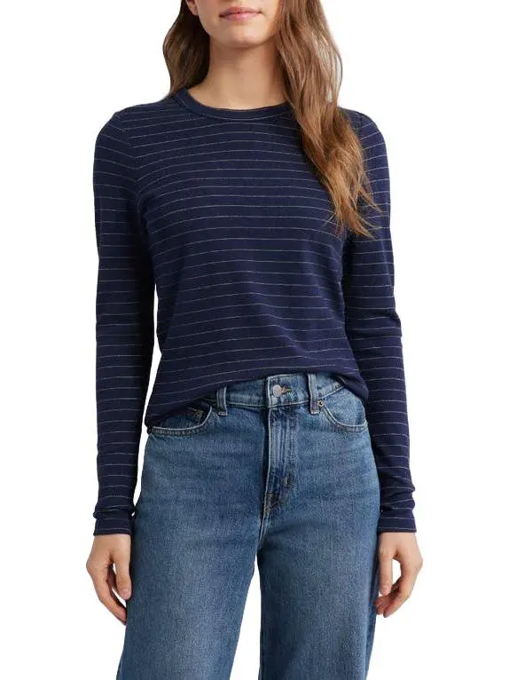 Marine Layer Lexi Stripe Sun-in Rib Long Sleeve T-shirt - Navy/gold