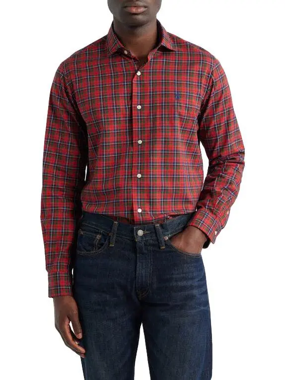 Polo Ralph Lauren Classic Fit Plaid Cotton Twill Button-up Shirt - Red Navy Multi
