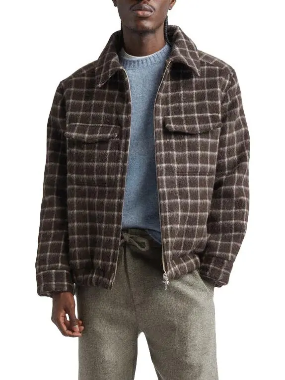 De Bonne Facture Windowpane Check Baby Llama Hair Blend Jacket - Brown Windowpane Check