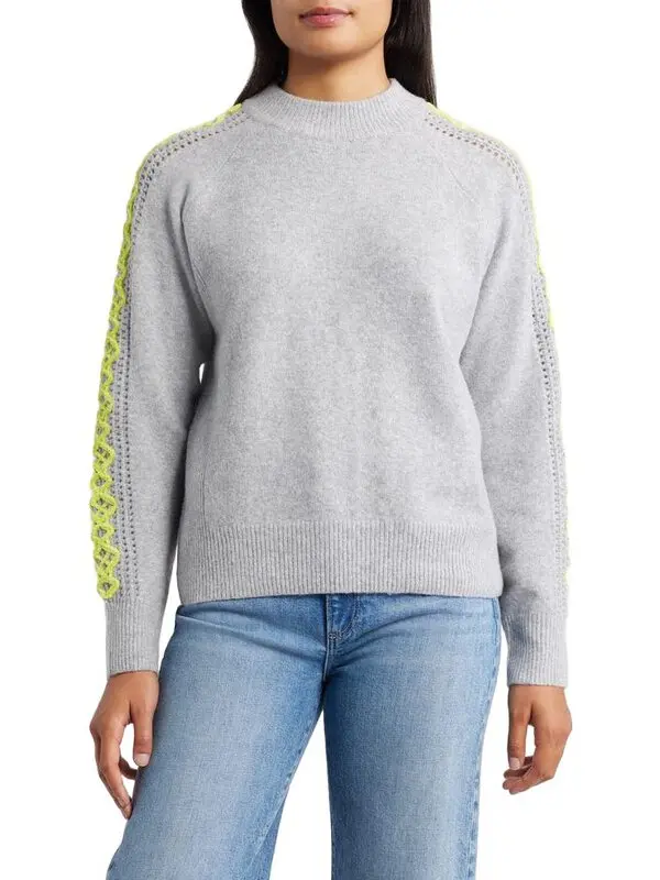 CITY BLUES Embroidered Sleeve Mock Neck Sweater - Heather Grey