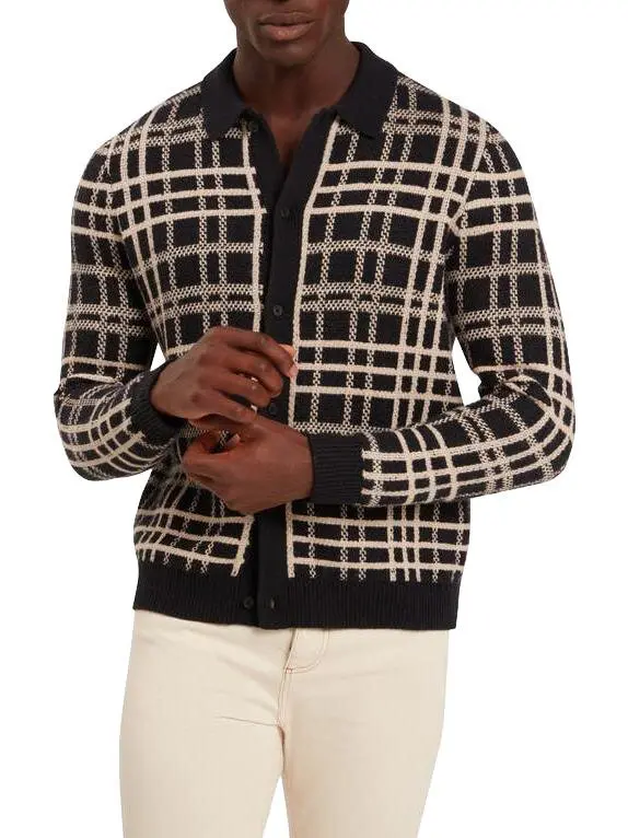 Ted Baker London Plaid Jacquard Cardigan - Navy