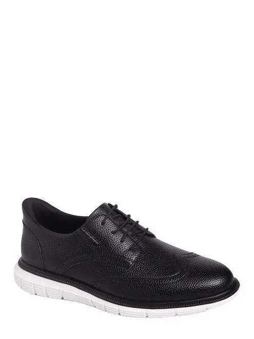 MARC JOSEPH NEW YORK Leather Wingtip Casual Oxford With Hands Free Technology - Black Grainy Leather
