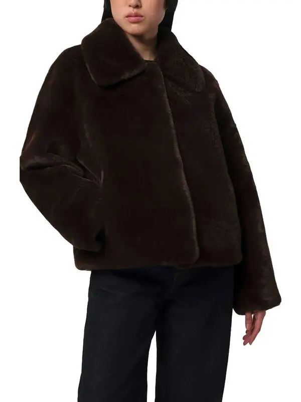 Apparis Elis Pluche™ Faux Fur Cropped Coat - Espresso