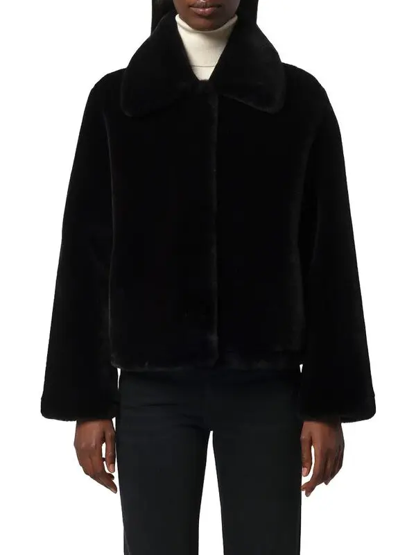 Apparis Elis Pluche™ Faux Fur Cropped Coat - Noir
