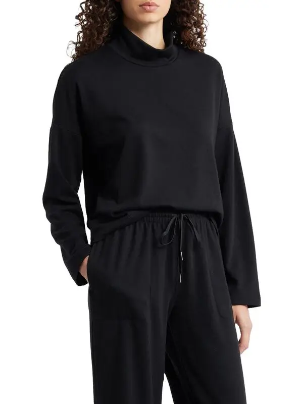 Caslon Drop Shoulder Turtleneck Sweatshirt - Black