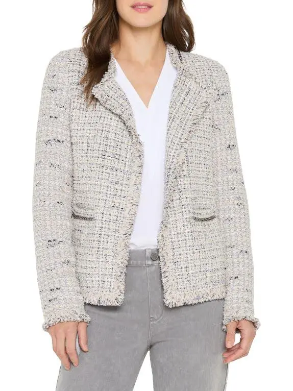 NIC+ZOE Chain Trim Fringe Knit Jacket - Grey Multi