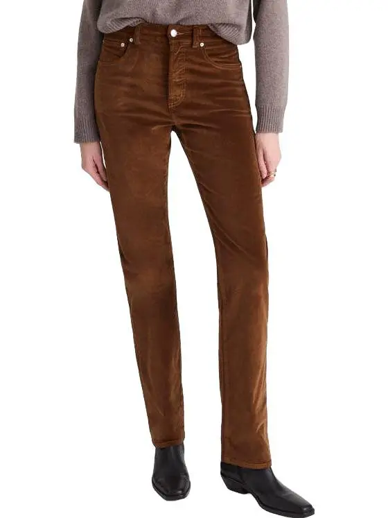 Madewell Longline Straight Leg Velvet Pants - Dark Pecan