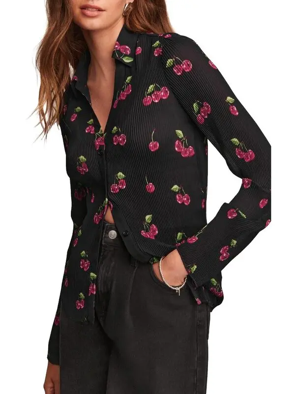 NEXT Cherry Print Plissé Shirt - Black