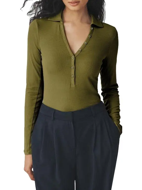 NEXT Collar Rib Long Sleeve Top - Green