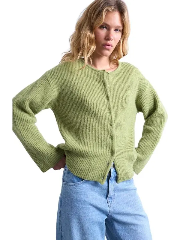 Topshop Relaxed Ribbed Cardigan - Medium Green