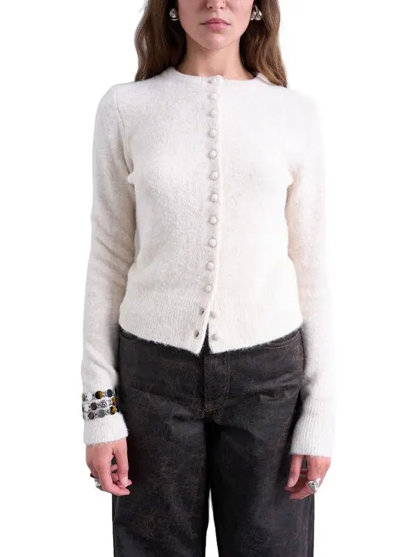 Topshop Covered Button Cardigan - Ivory