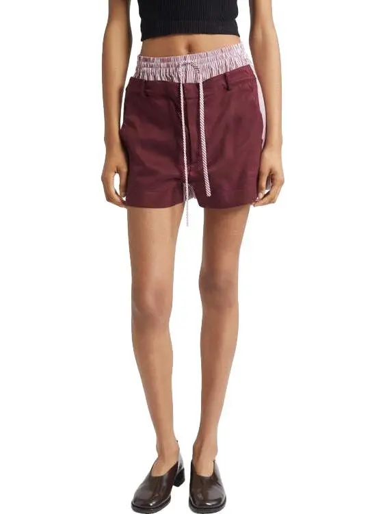Monse Deconstructed Waistband Cotton Shorts - Burgundy