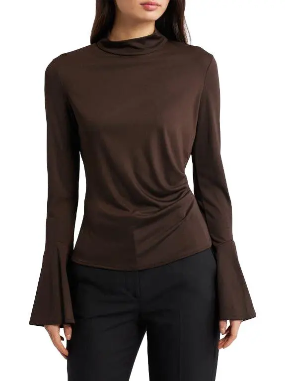 Mango Ruched Bell Sleeve Top - Brown