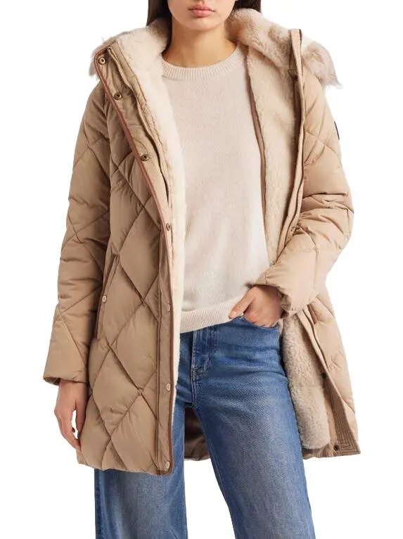 Ralph Lauren Faux Fur Trim Hooded Puffer Jacket - Birch Tan