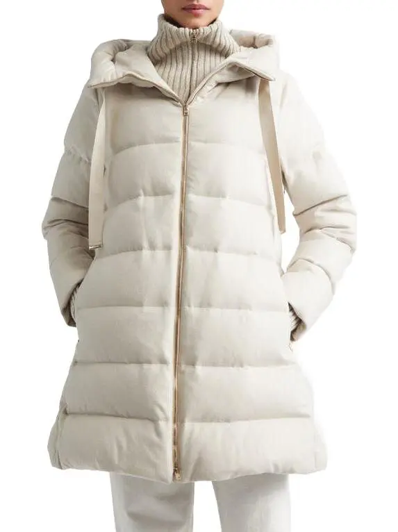 Herno Silk And Cashmere Down Parka With Wool Blend Rib Bib - Chantilly