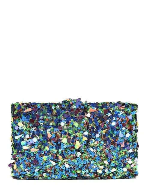 SIMITRI Sequin Embellished Clutch With Chain Strap - Peacock Blue