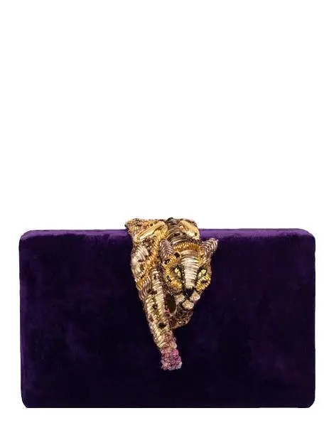 SIMITRI Velvet Clutch With Leopard Embroidery - Royal