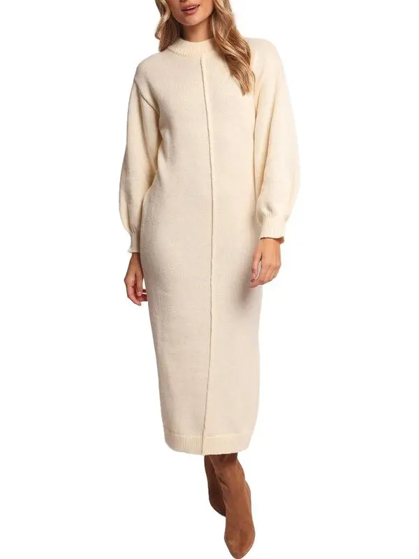 PETAL & PUP Odile Long Sleeve Maxi Sweater Dress - Light Tan