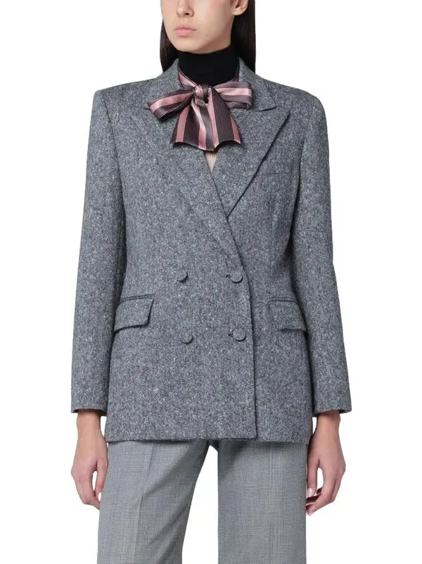 Valentino Garavani Double-breasted Natté Wool Bouclé Jacket - Print