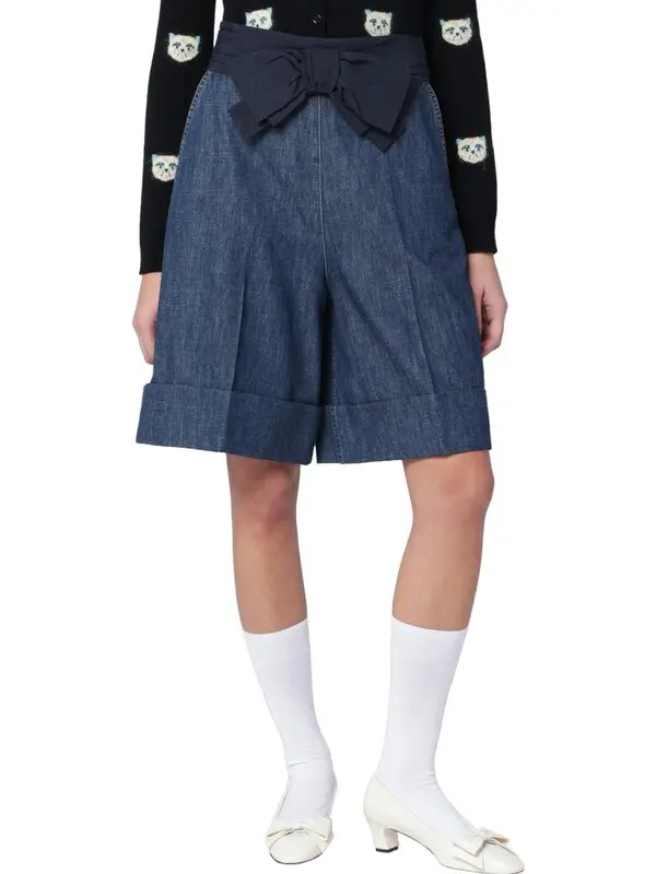 Valentino Garavani Denim Bermuda Shorts With Bow - Blue